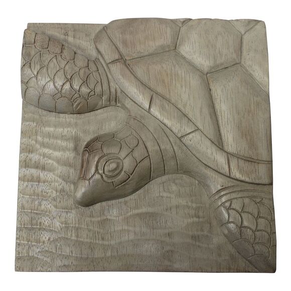TIM | Wall Decor | Sea Turtle Carved Wood Two Dimensional Gray Washed ...